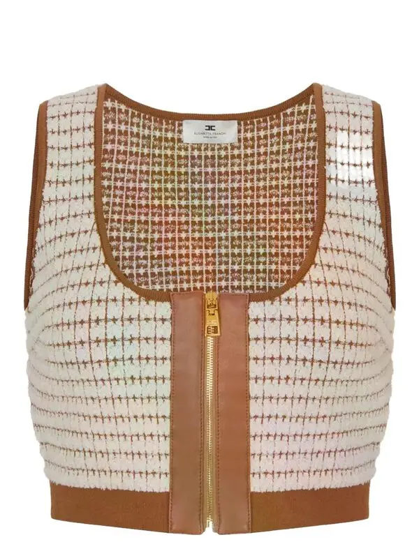 Elisabetta Franchi Chenille Zip-up Crop Top - Neutrals