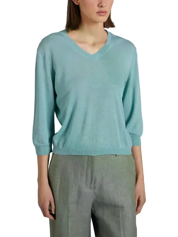 SLOWEAR V-neck Knitted T-shirt - Blue