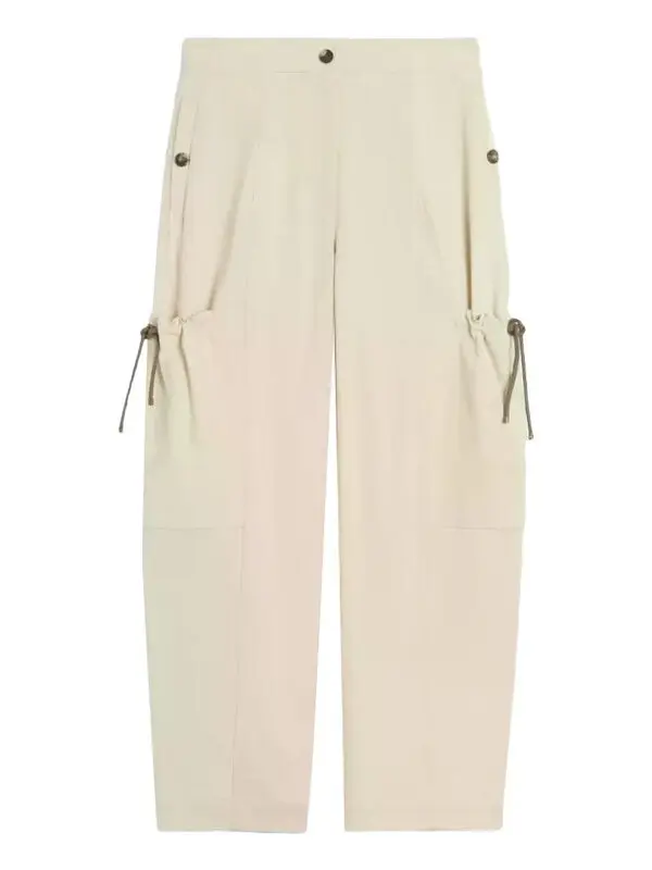 Max Mara Cream Cotton Drawstring Pocket Trousers - Neutrals