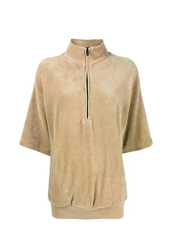 Fear Of God Velour Mock-neck Half-sleeve Top - Green