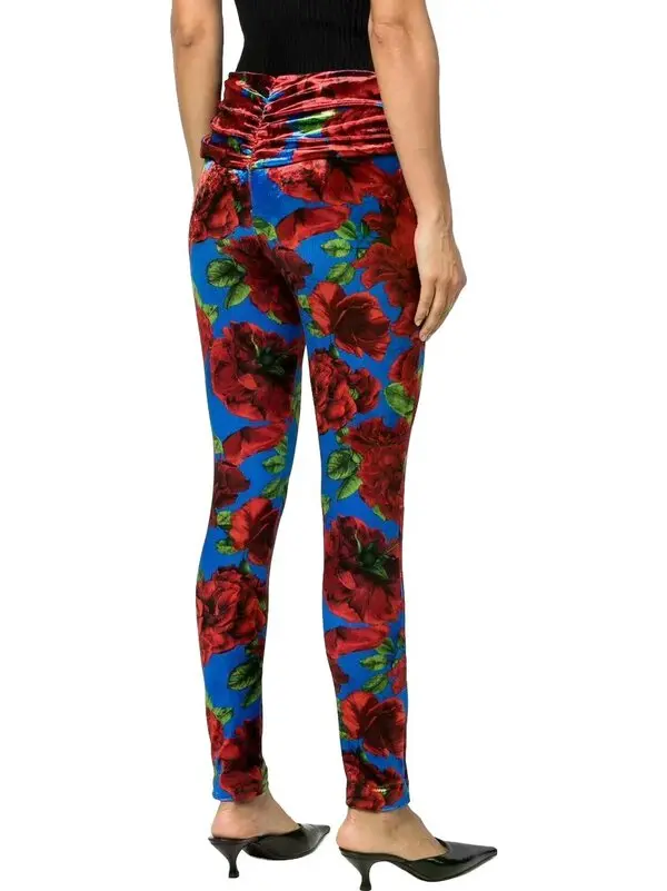 Magda Butrym Rose-print Velvet Leggings - Blue