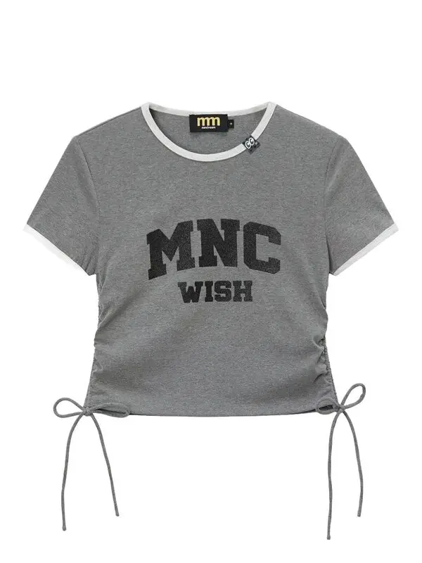 MINI CREAM Drawstring-hem Cropped T-shirt - Grey