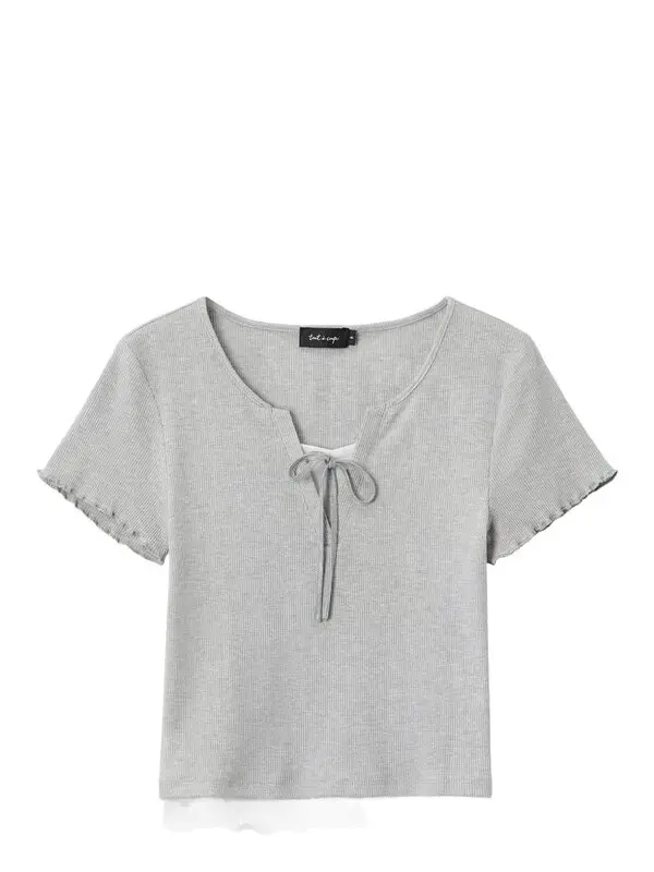 TOUT A COUP Tie-neck Short-sleeved T-shirt - Grey