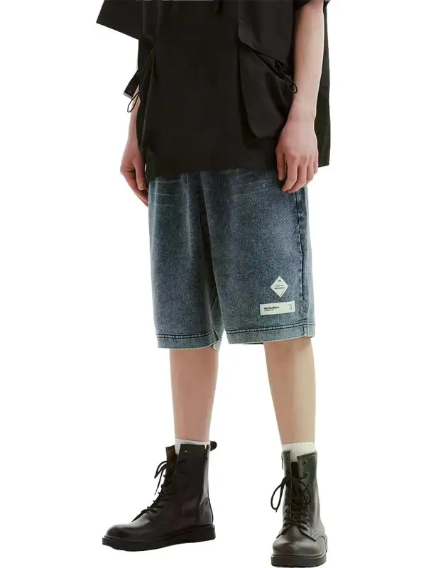 MUSIUM DIV. Drawstring Waist Denim Shorts With Bandana Detail - Blue