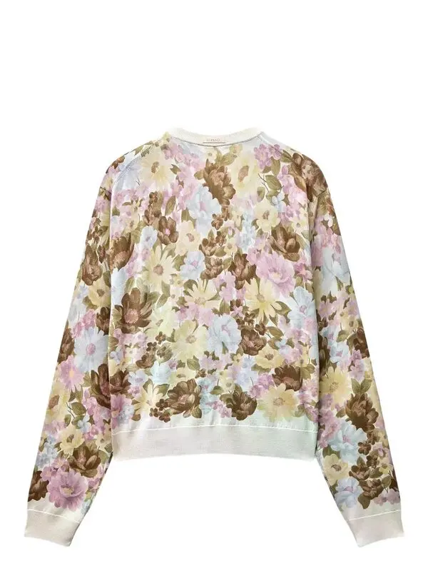 Versace Floral Silk Knit Cardigan - Neutrals