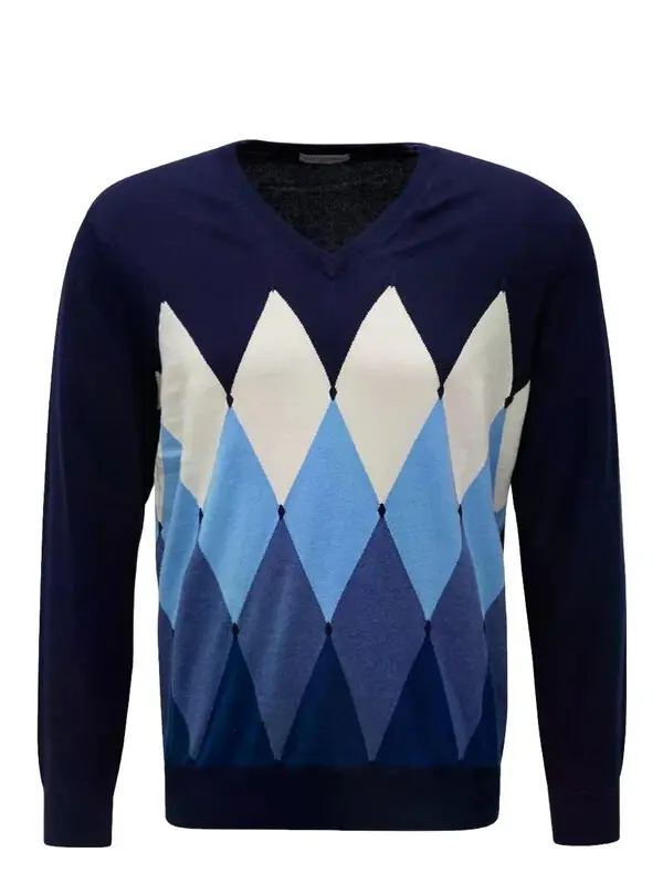 BALLANTYNE Argyle-intarsia V-neck Sweater - Blue