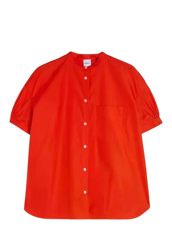 Aspesi Short Sleeve Shirt With Band Collar And Pocket - Red