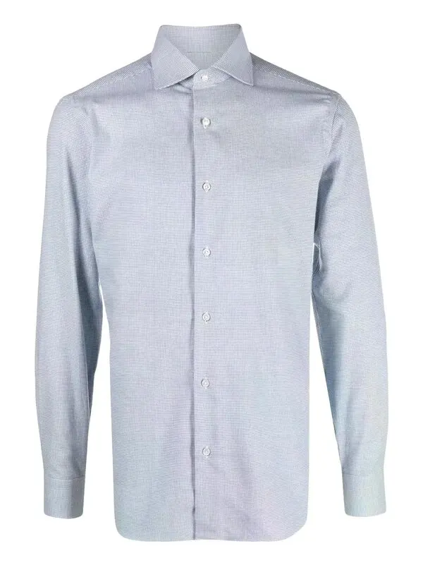 BARBA NAPOLI Checked Long-sleeve Shirt - Blue