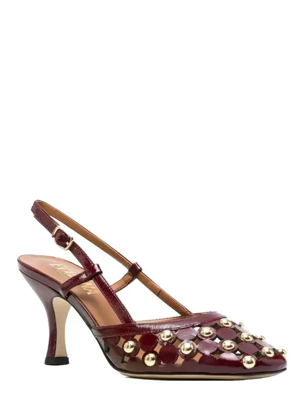 EVALUNA Bordeaux Cut-out Heeled Pumps - Red