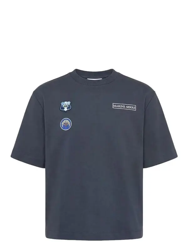 MARINE SERRE Scout Patches Crew-neck T-shirt - Blue