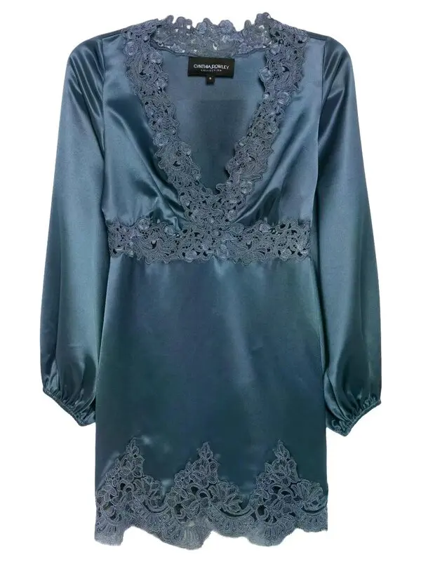 Cynthia Rowley Satin Lace Mini Dress - Blue