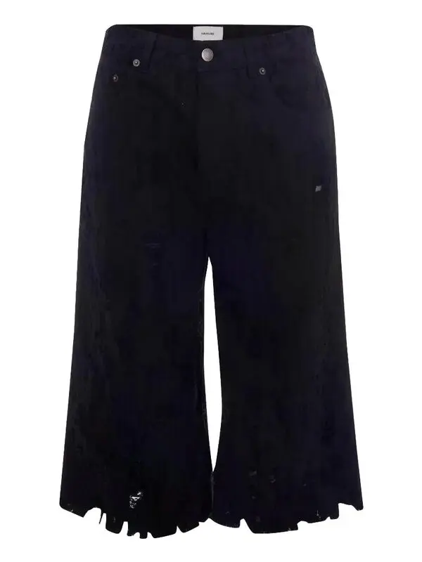 HAIKURE Distressed Denim Shorts With Scalloped Hem - Black