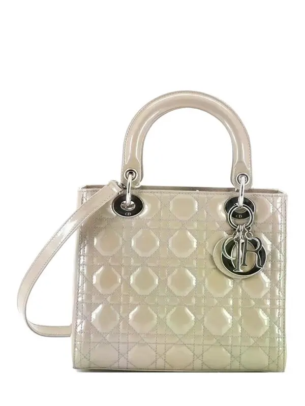 Dior Lady Bag Cannage Quilt Patent Small Satchel - Neutrals