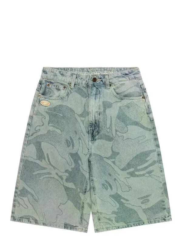 AAPE BY *A BATHING APE Camouflage Print Denim Shorts - Blue