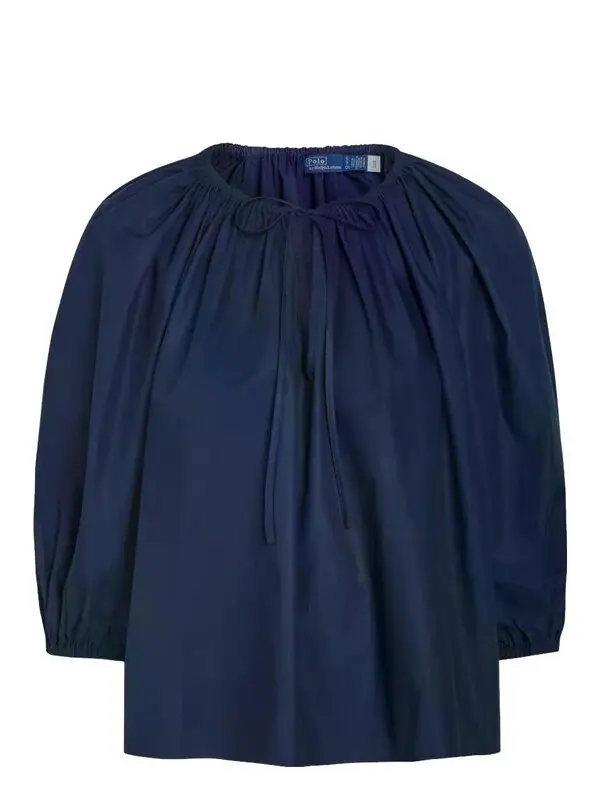 Polo Ralph Lauren Gathered Lace-up Blouse - Blue