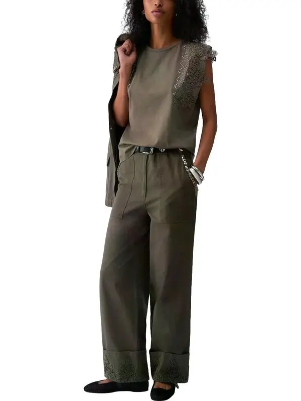 Liu Jo Embellished Pocket Cuffed Trousers - Green