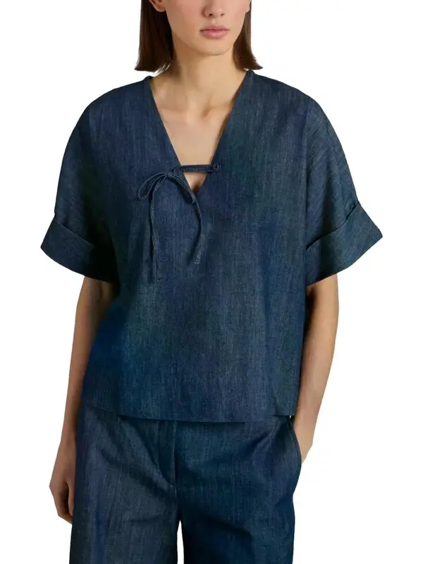 GLANSHIRT Tie-detail Denim T-shirt - Blue
