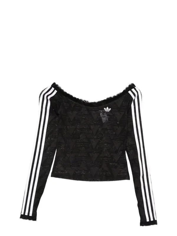 Adidas Lace-trim Striped Top - Black