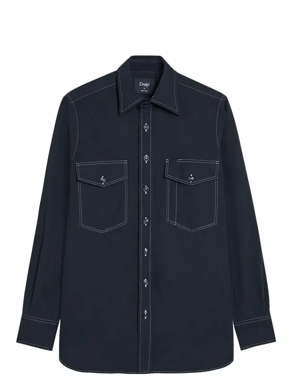 DRAKE'S Cotton And Linen-blend Shirt - Navy