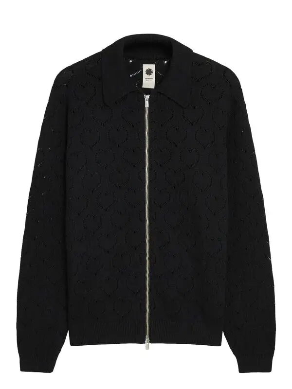 VOWELS Open-knit Cotton And Cashmere-blend Cardigan - Black