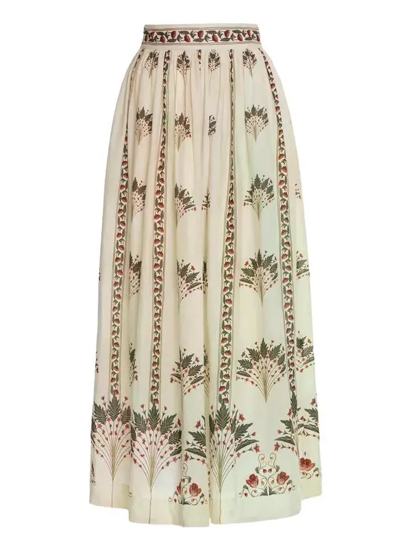 Agua Bendita Floral Print Maxi Skirt - Neutrals