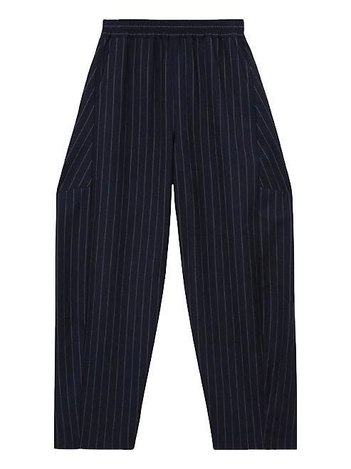 REISS Elle Pinstripe Barrel-leg Stretch-woven Trousers - Navy