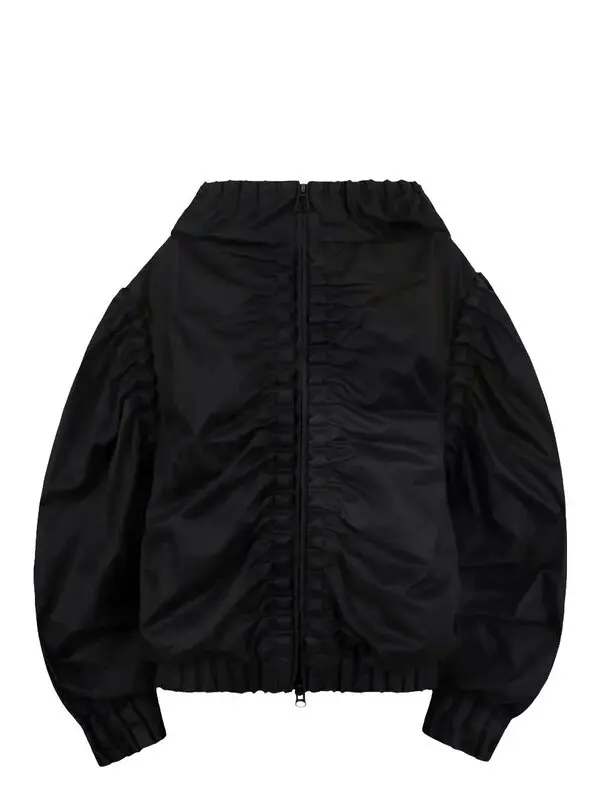 RAXXY Ruched Zip-up Hoodie With Long Sleeves - Black