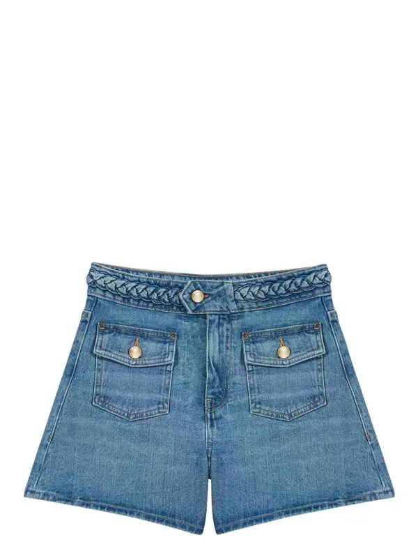 Maje Braided Belt Denim Shorts - Blue