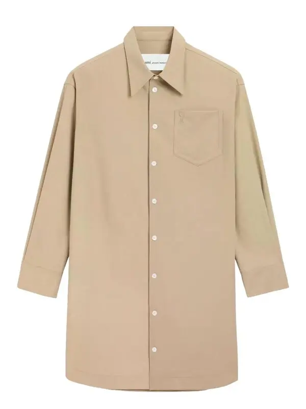 AMI Paris De Coeur Button Pocket Shirt Dress - Neutrals
