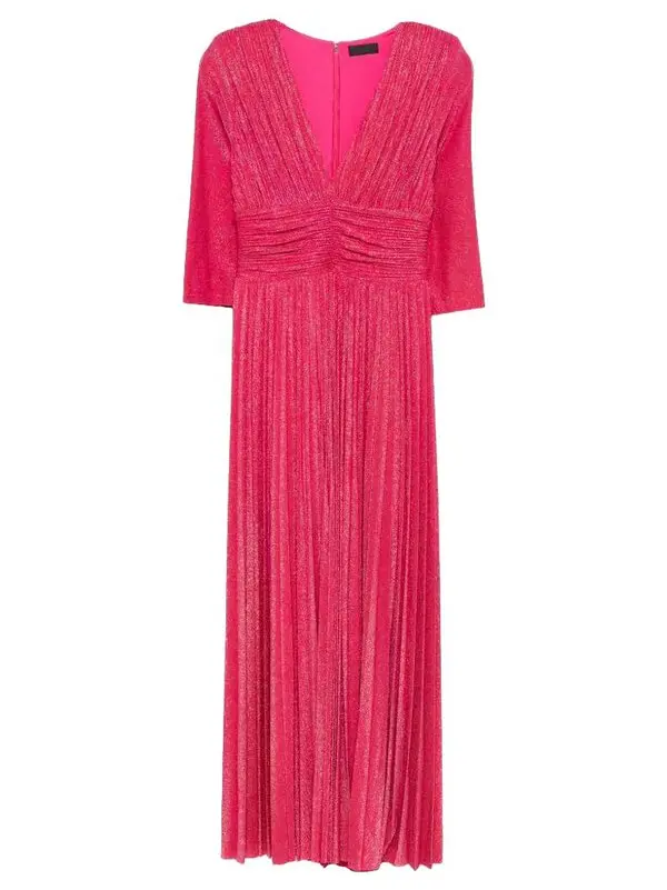 Liu Jo Pleated V-neck Maxi Dress With Lurex Details - Pink