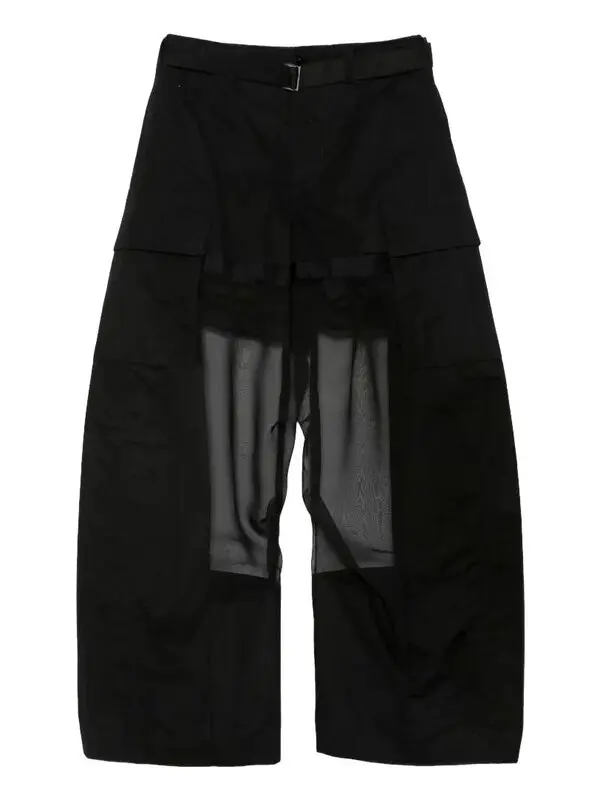 Sacai Cargo-pocket Sheer-detail Trousers - Black