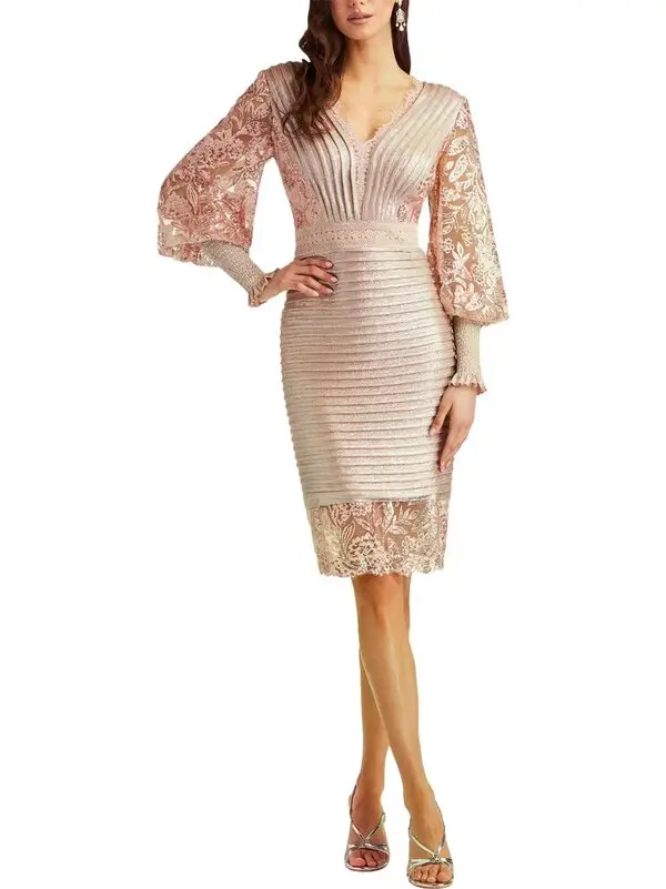 Tadashi Shoji Lovell Lace Bishop Sleeve Dress - Pink