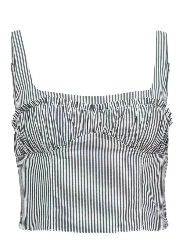 FLEUR DU MAL Striped Ruffled Square Neck Top - Black