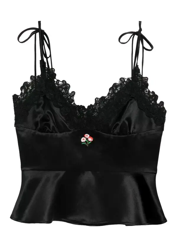 Cynthia Rowley Satin Lace Top - Black