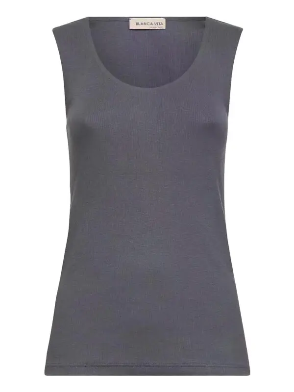 BLANCA VITA Sleeveless Ribbed Top - Grey