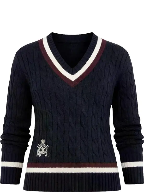 Ralph Lauren Cable Knit V-neck Sweater - Blue
