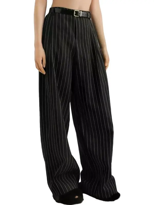 Dolce & Gabbana Pinstriped Wide-leg Trousers - Black