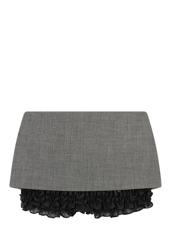 Magda Butrym Herringbone Wool-blend Shorts With Lace Trim - Gray