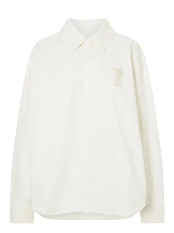 AMI Paris Embroidered Cotton Overshirt - Neutrals