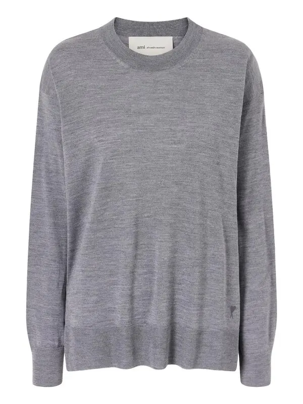 AMI Paris Knitted Wool And Silk-blend Sweater - Gray