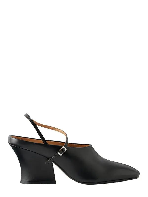 JIL SANDER Grained Leather Mules With Ankle Strap - Black