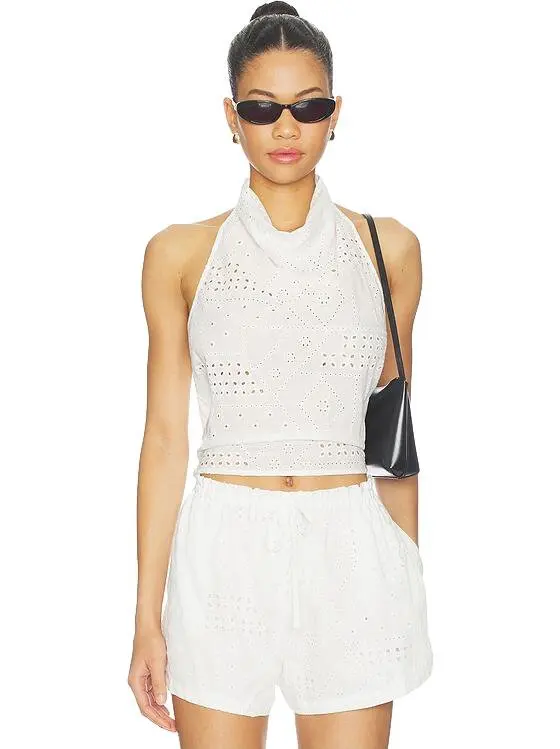 Steve Madden Lou Eyelet Linen Halter Top - White