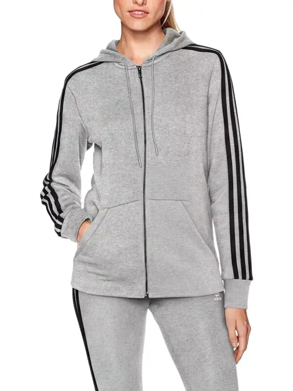 Adidas Zip-up Hoodie With Three-stripes Detail - Grey
