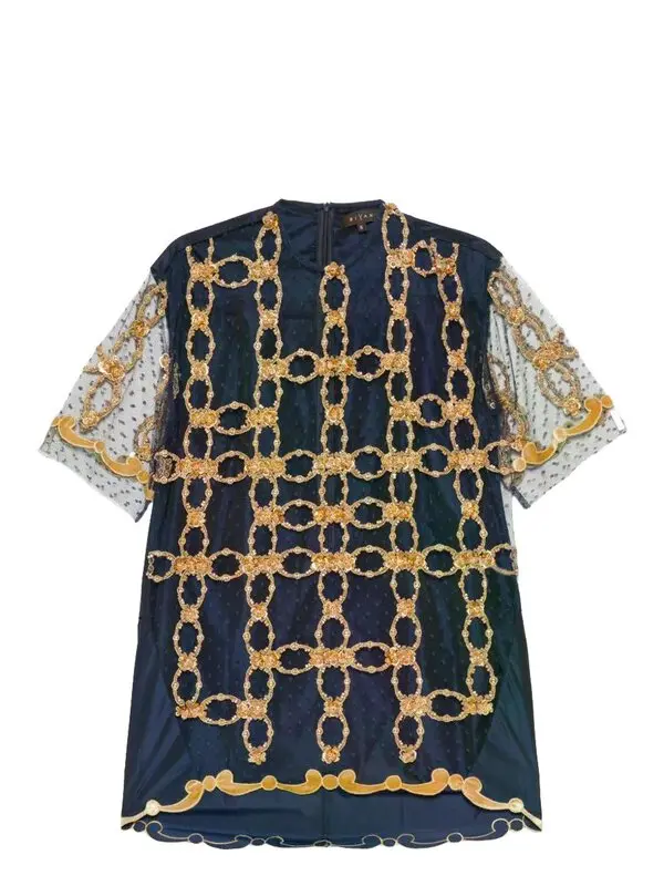 Biyan Embellished Tulle Blouse - Blue