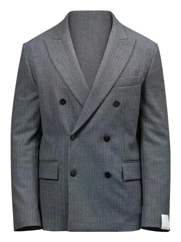 PAOLO PECORA Pinstriped Double-breasted Blazer - Grey