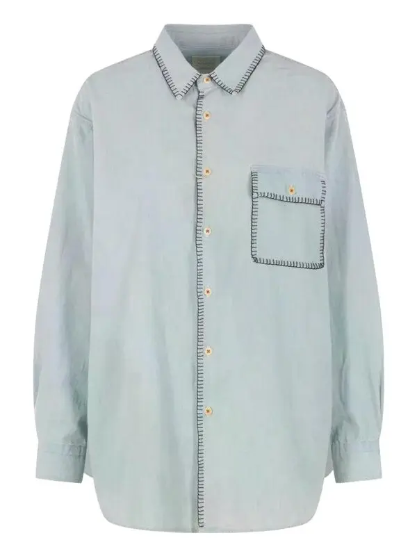 KURO Contrast-stitching Shirt - Blue