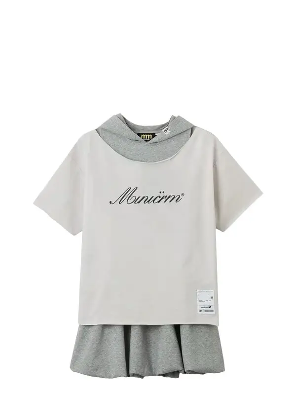MINI CREAM Hooded Raw-cut Dress - Grey