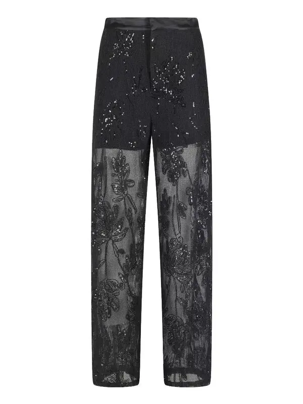 ISABELLE BLANCHE Sequin Floral Embellished Trousers - Black