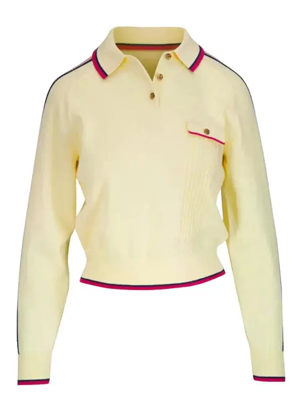 Guest In Residence Polo Top With Chest Pocket And Striped Trim - Yellow