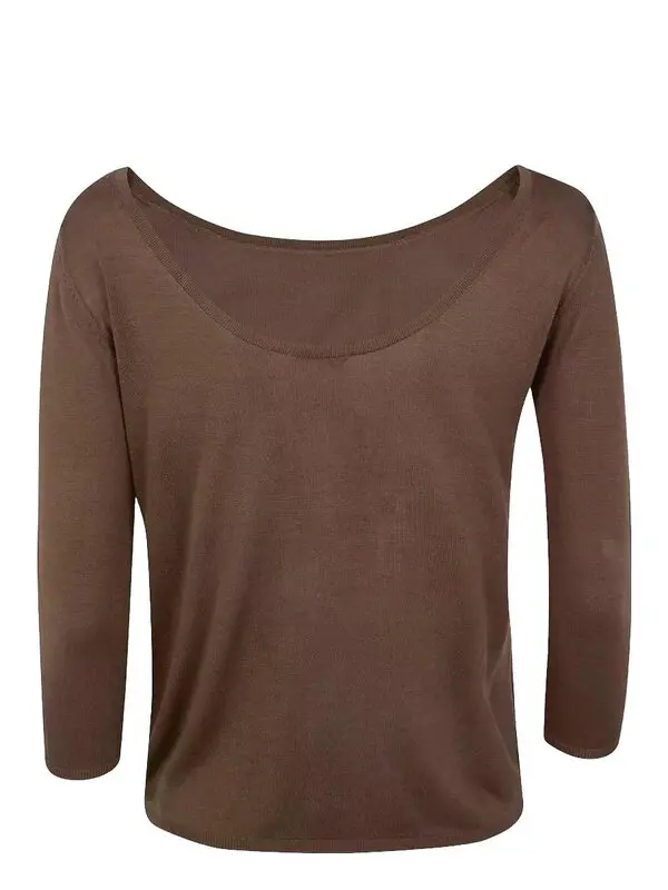 Rossopuro Round Neck Fine Knit With Three-quarter Sleeves - Brown